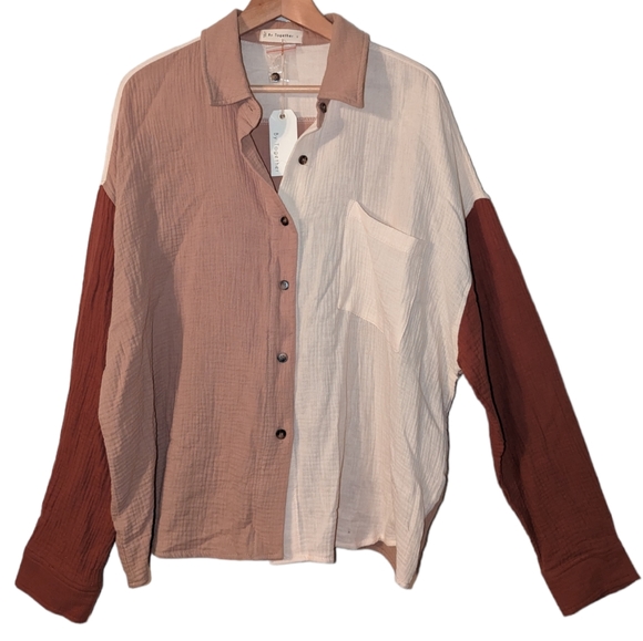 By Together | Tops | Nwt By Together Cotton Color Block Neutral Crinkle ...